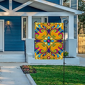 Mexican Talavera Ceramic Tile Holiday Garden Flag Vertical Double Sized Durable Polyester Fabric Non-Fade Outdoor Decoration Flag Banner for Christmas Halloween 12x18in