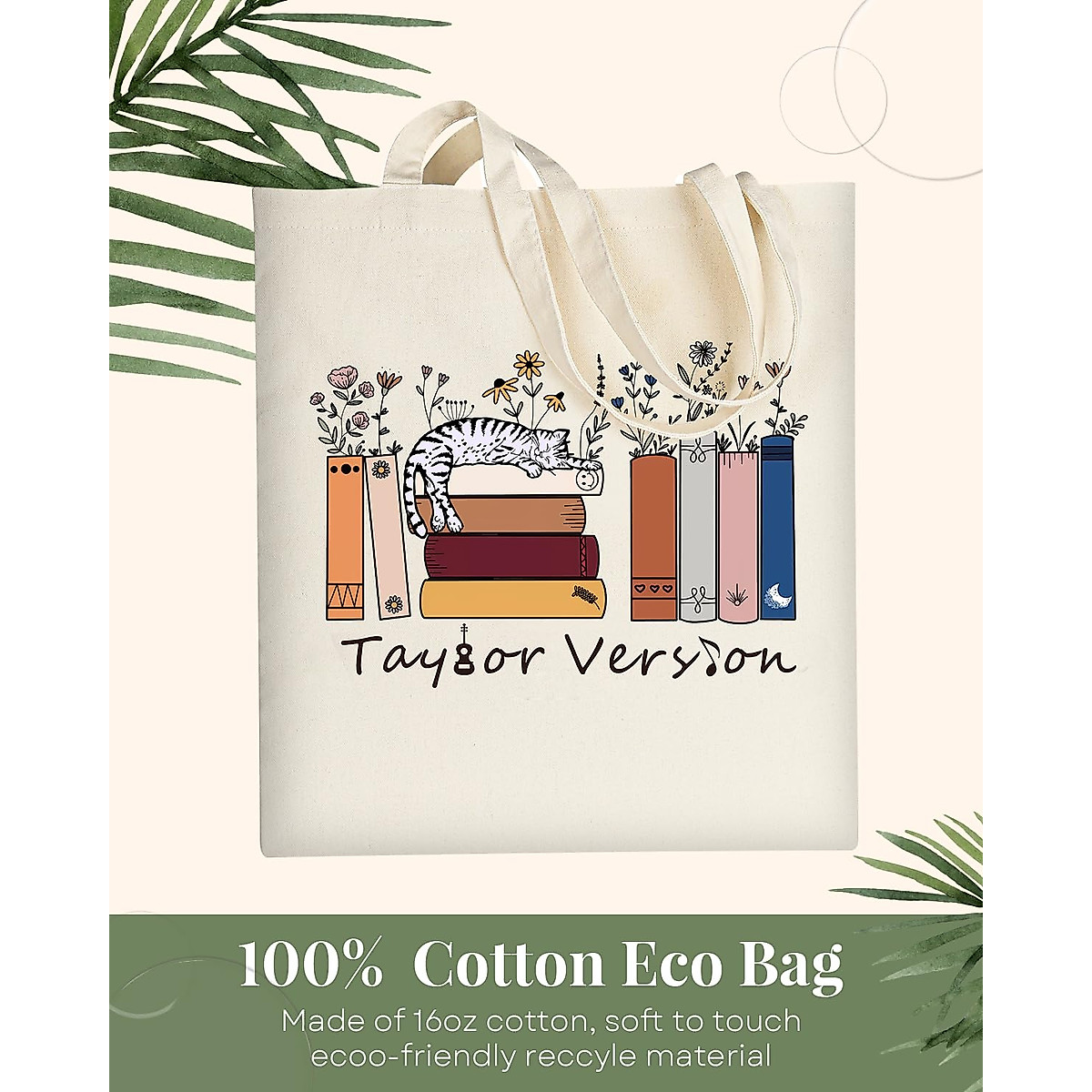AUSVKAI Cute Canvas Tote Bag Aesthetic For Women Book Book Grocery Bag Cotton Vacation Shopping Beach Totes Gift -Cat