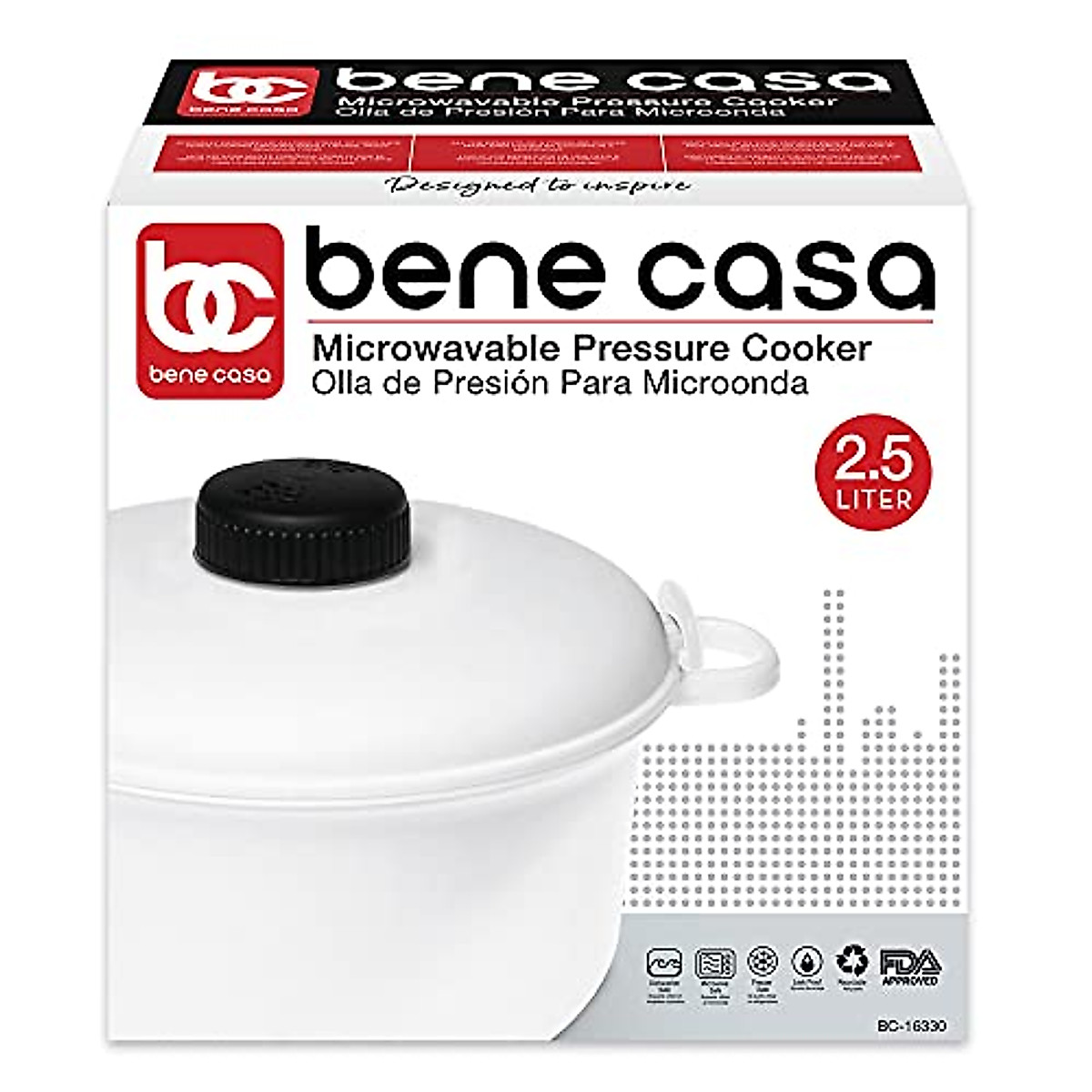 Bene Casa - 2.6 Qt. Microwave Pressure Cooker - Non-stick Surface and Locking Lid - Cooks Up to 12 Cups of Cooked Rice (6 Cups Uncooked)