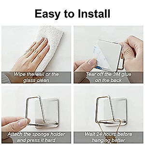 TWUTGAYW 3 Pc Adhesive Sponge Holder with 6 Pc Wall Hooks, Stainless Steel Sponge Hooks for Kitchen Sink, Rustproof Waterproof Sink Sponge Holder for Kitchen/Bath Hanging Towel Key Razor Hat Bag