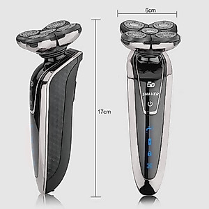LinMei Electric Shaver 5D Rotary Razor with Pop-up Trimmer LED Display Mens Bald Head Shavers Electric Cordless Rechargeable Mens Shavers Electric Wet and Dry IPX7 Waterproof (Silver)