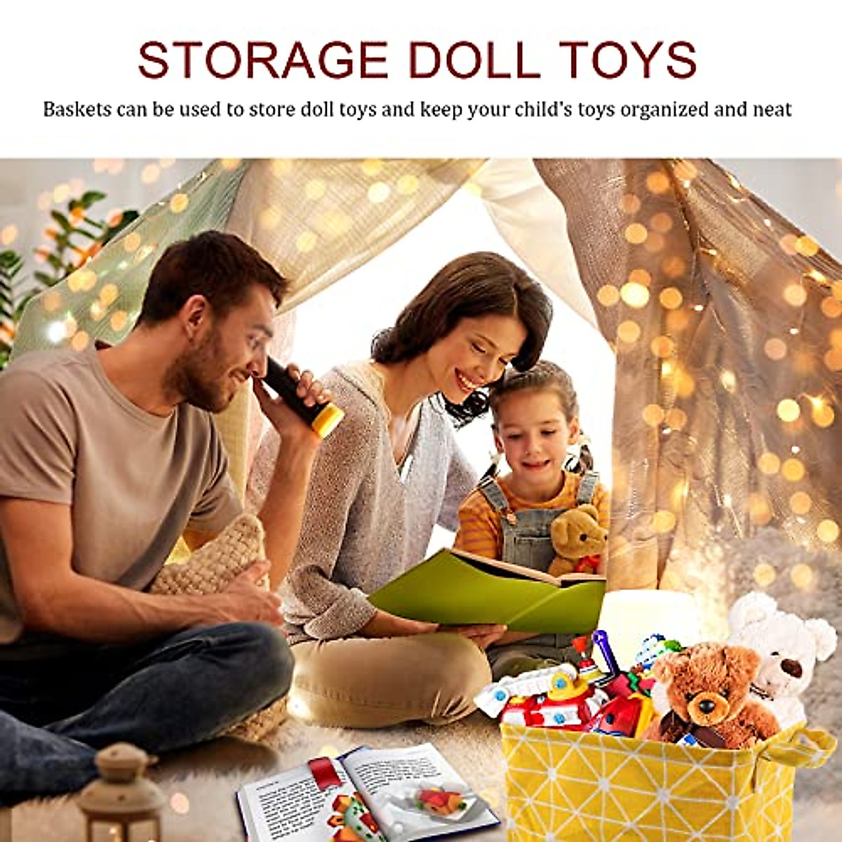 5 Pcs Foldable Storage Bin Basket,Foldable Container Organizer Fabric Storage Receive Baskets with Handle Cotton Linen Blend Storage Bins for Makeup, Book, Baby Toy,9.85x7.9x5.5 inch