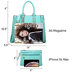 Dasein Purses Handbags for Women Satchel Vegan Leather Shoulder Bags Work Tote for Ladies with Matching Clutch (Turquoise)
