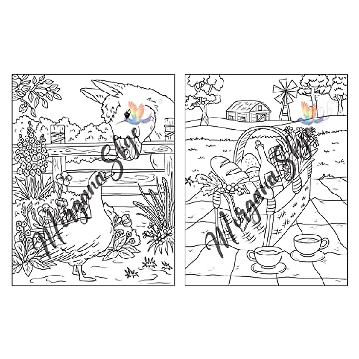 Farmhouse Coloring Book: Easy Countryside Designs with Cute Farm Animals, Beautiful Flowers and Relaxing Landscapes for Stress Relief and Relaxation