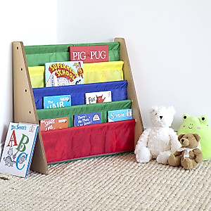 Humble Crew, Natural Wood/Primary Kids Book Rack Storage Bookshelf, 4 Tiers, Toddler