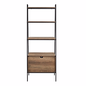 Walker Edison Furniture Company Industrial Modern Ladder Bookcase w/Cabinet, 72 Inch, Reclaimed Barnwood