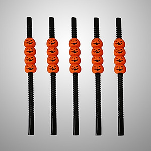 LUOEM Halloween Straws Pumpkin Plastic Party Straws Novely Decorative Drinking Straws Table Decor for Halloween Party Favors Supplies,Pack of 5 (Black)