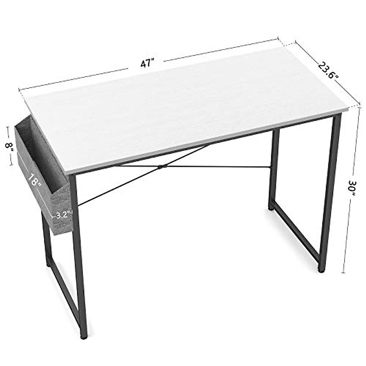 Cubiker Computer Desk 47 inch Home Office Writing Study Desk, Modern Simple Style Laptop Table with Storage Bag, White