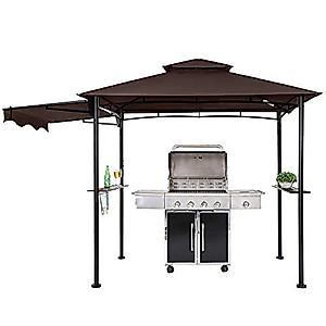 FAB BASED 5x11 Grill Gazebo, Outdoor BBQ Grill Patio Canopy with Extra Shadow & LED Lights, Barbeque Gazebo Canopy (Brown)