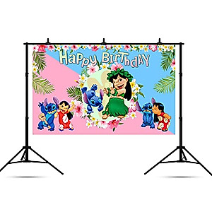 huio Hawaiian Aloha Backdrop for Lilo and Stitch Theme Birthday Party Supplies 6x4ft Tropical Summer Photo Background for StitchTheme Party Cake Table Decorations Baby Shower Banner, One Size