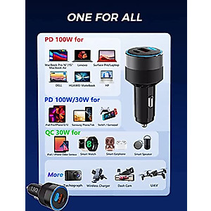 130W USB C Car Fast Charger,3-Port PD 100W PPS 45W QC3.0 30W Super Fast Charging Cigarette Lighter for MacBook Pro Air M1 Laptop iPhone 14 13 12 Pro Max Samsung S22 S21Ultra (with 100W USB C Cable)