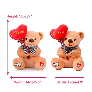 Gloveleya for Mom Plush Teddy Bear Holding Balloon Heart I Love You Lover's Gifts Brown 7"