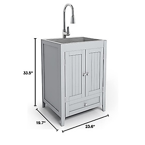VINGLI 24-Inch Laundry Sink with Cabinet and Pull-Out Sprayer Faucet, Stainless Steel Utility Sink with Cabinet and Drawer Combo, Cabinet with Sink for Laundry & Utility Room, Kitchen, Bathroom, Grey