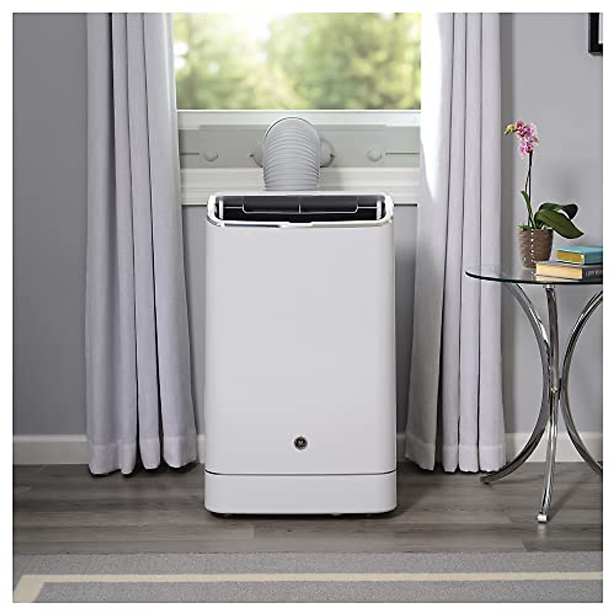 GE 14,000 BTU Portable Air Conditioner for Medium Rooms up to 550 sq ft. (9,850 BTU SACC), 3-in-1 with Dehumidify, Fan, and Auto Evaporation, Included Window Installation Kit