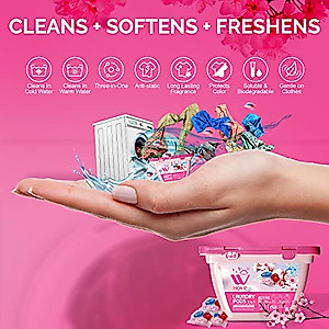 3-in-1 Laundry Pods, 32 Count Box, High Efficiency (HE), Ultra Concentrate with Powerful Stain Lifter Technology, Fabric Softener With Rose Extracts & Cheery Blossom Scent, Detergent Pods