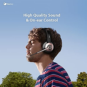 Bluetooth Headset, Wireless Headphones with Microphone Noise Cancelling, On Ear Headphones with Mic Mute, Handsfree PC Headsets for Zoom/Ms Teams/Skype 26H Playtime|Dual Connect|Laptop|iPhone|Tablet