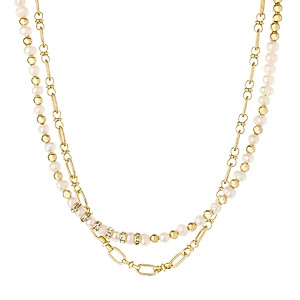 Ettika Necklace for Women. Pearl and Mini Links 18k Gold Plated and Freshwater Pearls Necklace Set. Fashion Jewelry