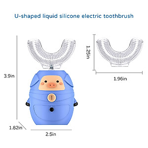 ZZCC Ultrasonic Kids Electric Toothbrush, New U Shape Kid Type Whitening IPX7 Waterproof, 3 Gear Speed, 3-12 Years(Blue-Mini Pig)