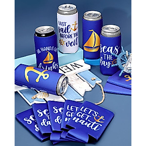 CiyvoLyeen Let’s Get Nauti Beer Can Coolers, Bachelorette Party Slim Can Sleeves Beverage Nautical Sailor Drink Holder Soda Cover Coolies Weddings Supplies Last Sail Before The Veil Decorations 12PCS