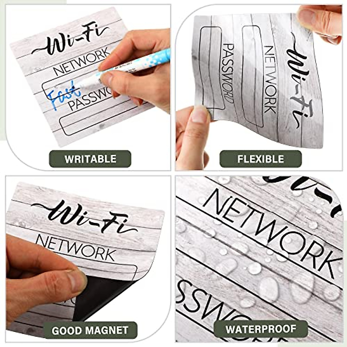 Oudain 5 Pieces Wi-Fi Password Sign Rustic Fridge Magnet Magnetic Wi-Fi Sign Compatible with Airbnb VRBO