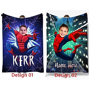 ROYAMS Kids Superhero Blanket Custom Blanket for Boys Personalized Super Hero Blanket with Photo and Name