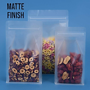 50 Pack Matte Frosted Ziplock Bag with Wide Square Flat Bottom - Semi-Transparent, Food Grade Packaging for Snacks, Candy, and More - Recyclable PET & PE Material