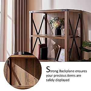 AMERLIFE 4-Tier Bookshelf, Tall Industrial Book Shelf, Rustic Wood & Metal X Frame Farmhouse Bookcase & Bookshelves for Living Room, Bedroom, Barn Wood