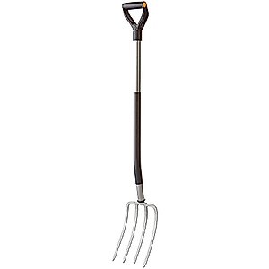 Fiskars Ergo D-handle Steel Garden Fork (47 Inch), Silver/Black
