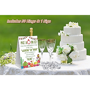 Yiqhpy Fiesta Bridal Shower Theme Decorations,Put A Ring On It Game,Don't Say Bride Games,Bridal Shower Games,Wedding Shower,Engagement Party Games(1 Sign And 50 Plastic Diamond Rings)-7