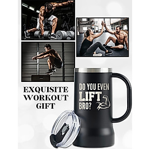 Onebttl Workout Gifts for Men, Gym Rat Exercise Lifting Gift, Funny Stainless Steel Beer Stein Tumbler, 24oz Beer Mug with Lid - Do You Even Lift