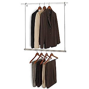 Smart Design Closet Doubler w/Hook Arms - Steel Metal - Suits, Pants, Clothing Storage - Home Organization (30 x 34 Inch) [Chrome]
