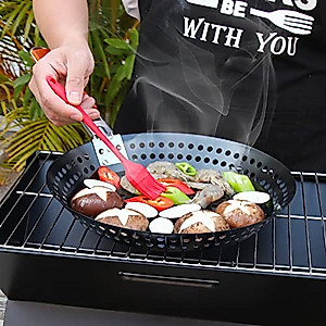 MEHE Grill Skillet, Pizza Grill Pan (12") Non-Stick Perfect for Fry Chapati,Cooking Vegetables and Seafood,Grill Topper with Removable Heat Resistant Handle (12)