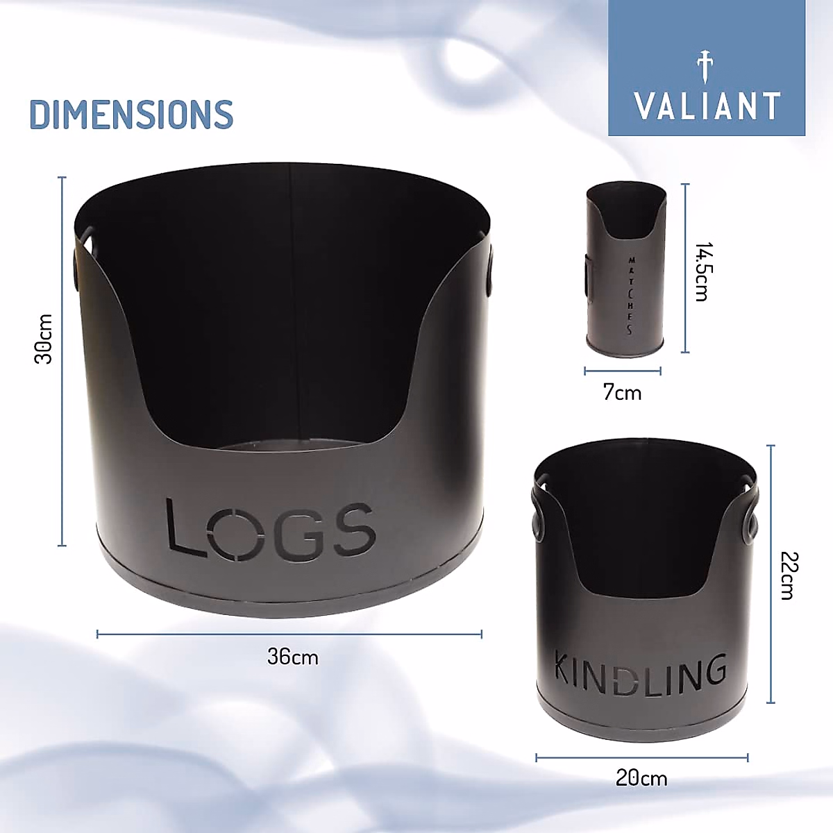 Valiant 3-Piece Fireside Metal Storage Set Black