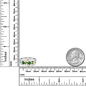 Gem Stone King 925 Sterling Silver and 10K Yellow Gold Round Green Nano Emerald Green Peridot and White Lab Grown Diamond Women Band Ring (1.25 Cttw, Available In Size 5, 6, 7, 8, 9)