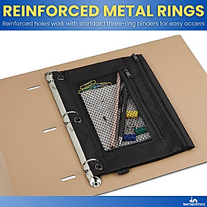 1InTheOffice Black Pencil Pouch, 3 Ring Binder Pencil Bag, Pencil Case with Double Pocket and Mesh Window, 4 Pack (Canvas Black)