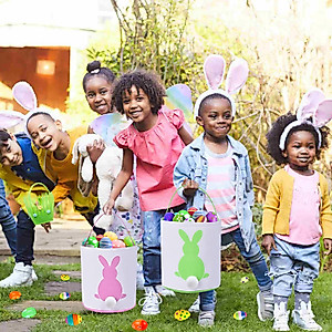 8 Pack Easter Bunny Bags Rabbit Ear Easter Baskets Easter Egg Hunt Basket for Kids Bunny Canvas Tote Gifts Bags Candy Bags Canvas Rabbit Fluffy Tail Basket Buckets Easter Egg Hunt Party Decorations