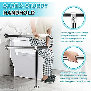 Handicap Grab Bars Rails 30-Inch Toilet Handrails Bathroom Safety Bar Hand Support Rail Handicapped Handrail Accessories for Seniors Elderly Disabled Bariatric Railing Wall to Floor Mounted Bath Grips