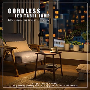 Timjorman Modern LED Cordless Table Lamp, 4000mAh Rechargeable Battery, 3 Level Brightness Night Light, Metal Shell, Minimalist Design, for Couples Dinner/Coffee Table/Restaurant/Bedroom, Black