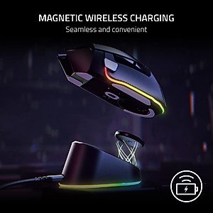 Razer Mouse Dock Pro with Wireless Charging Puck: Magnetic Wireless Charging - Integrated HyperPolling 8K Hz Transceiver - Anti-Slip Base - Chroma RGB Lighting - Classic Black