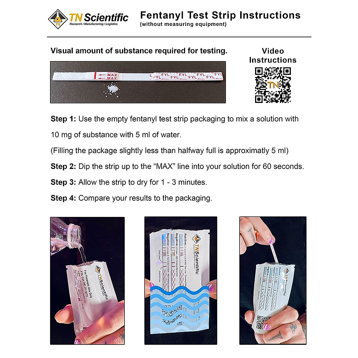 TN Scientific - Fentanyl Drug Test Strip [10 Pack] - Powder, Liquid, & Urinalysis Testing Forensic Kit