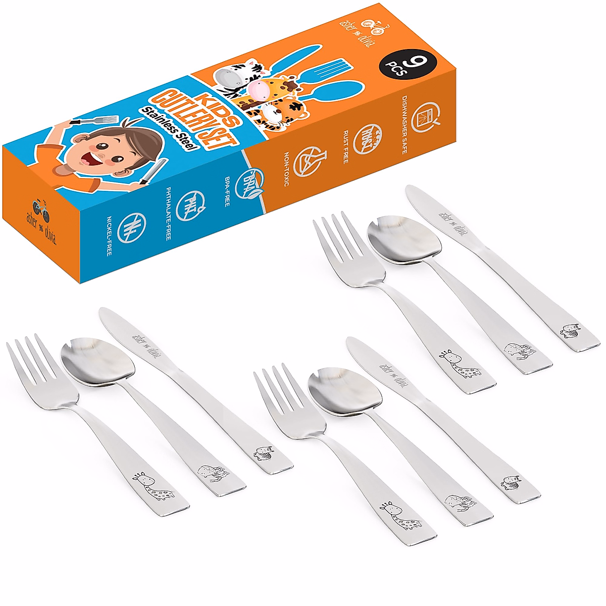 Kids and Toddler Utensils Silverware Set – 9-Piece Toddler Silverware Includes 3 Forks 3 Spoons and 3 Kid-Friendly Knives - kids Metal silverware Flatware Cutlery Set for Preschooler Baby Child