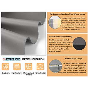ROFIEJOX Bench Cushion 36 inch - Leathaire Fabric, Waterproof Comfort Soft, High-Density Foam, Non-Slip Long Seat Cushion for Indoor/Outdoor Furniture Window Patio Garden, (36x14x3) Sliver Grey