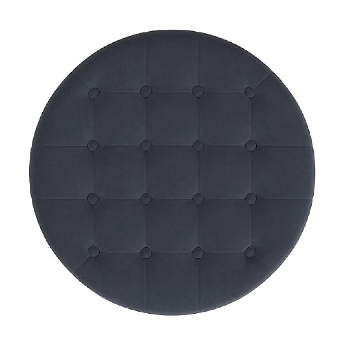 HomePop Home Decor | Button Tufted Velvet Round Storage Ottoman | Ottoman with Storage for Living Room & Bedroom, Steel Blue Velvet
