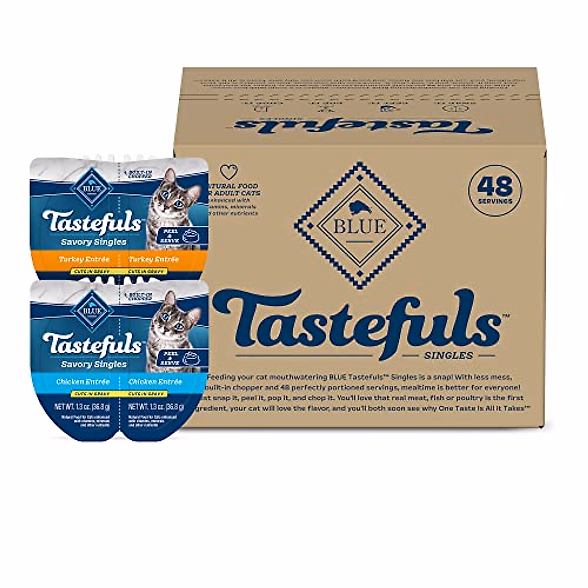 Blue Buffalo Tastefuls Savory Singles Natural Wet Cat Food Cuts In Gravy, Chicken and Turkey Variety Pack, 2.6-oz. Trays, 24-Count