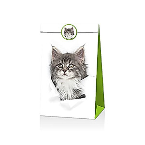 12pcs Small Paper Bags 3D Cat Printed Candy Cookie Buffet Paper Bag Animal Theme Kids Carry Food Party Favors Kraft Bags