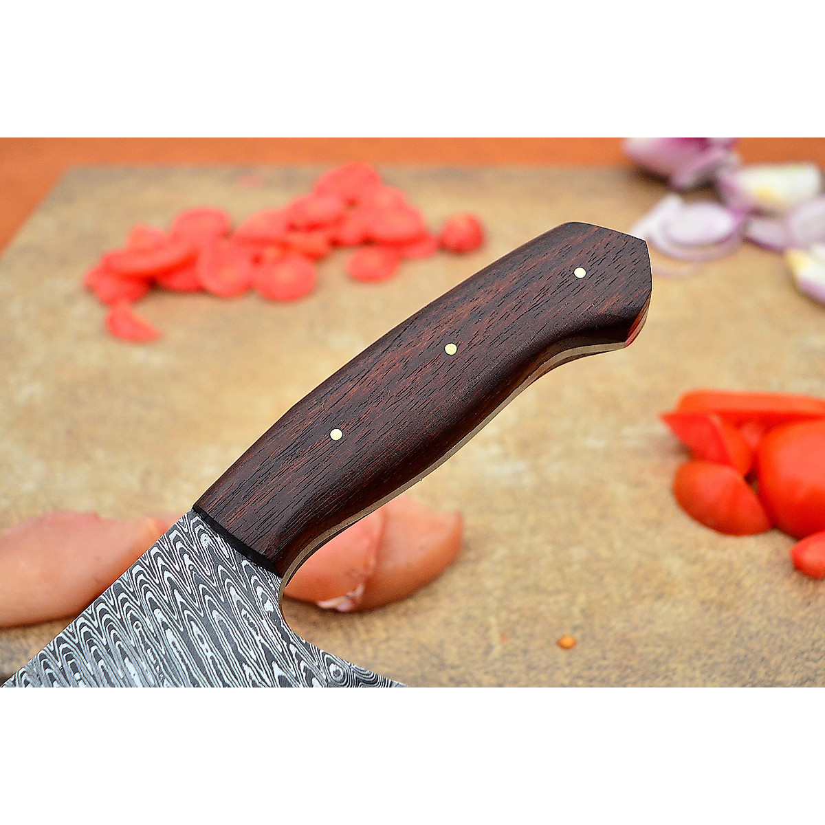 Cleaver Knife, Butcher Knife, Meat Knife, Cleaver Chef Knife, Meat Cleaver Knife, 7 Inch Damascus meat Cleaver Knife Butcher Knife For Meat Cutting With Pakkawood Handle & Leather Sheath