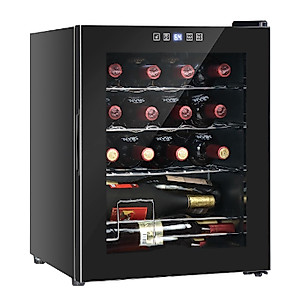 16 Bottle Wine Fridge, Freestanding Compressor Cooler Refrigerator, Beverage Wine Cooler Chiller with Digital Temperature Control & Double-layer Glass Door for Red White Wine, Champagne, Beer