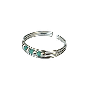Handmade Silver & Turquoise Color Beaded Triple Band Adjustable Toe Ring, 925 Sterling Silver, Thin Small Dainty Open Toe, Pinky or Knuckle Rings for Women, By MiYa Jewelry Creations