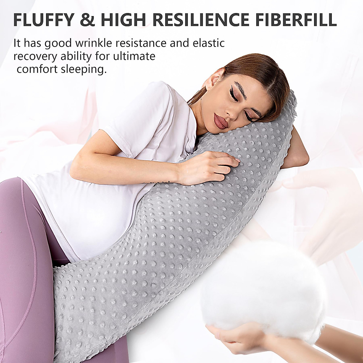 Lightweight Pregnancy Pillow Soft Maternity Full Body Pillow, Long J-Shaped Pillow for Sleeping on The Side, Breathable Bean-Shaped Cover