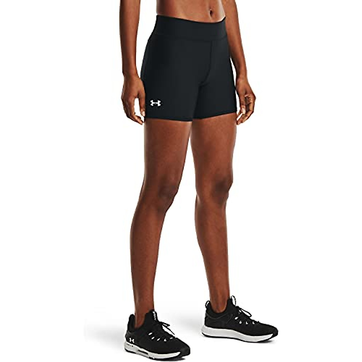 Under Armour Women's HeatGear Mid Rise Middy, Black/White, XS (US 0-2)